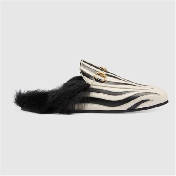 Gucci | Shoes | Gucci Princetown Zebra Leather Fur Flat Mule Slide ...